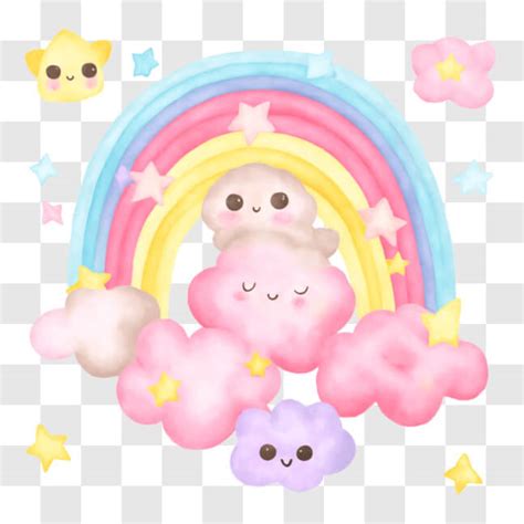 Download Rainbow Clouds Stars And Cute Kawaii Characters Background