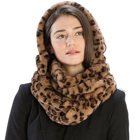 Womens Winter Thick Soft Faux Fur Infinity Hood Scarf Head Scarf Wrap
