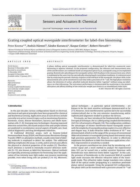 Pdf Grating Coupled Optical Waveguide Interferometer For Label Free