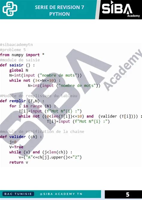 Bac Sc Expérimentales Informatique Série 7 Version Python Avec Correction