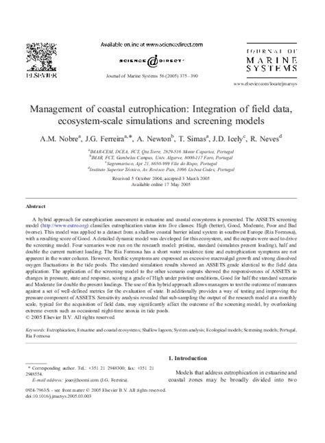 Pdf Management Of Coastal Eutrophication Integration Of Field Data