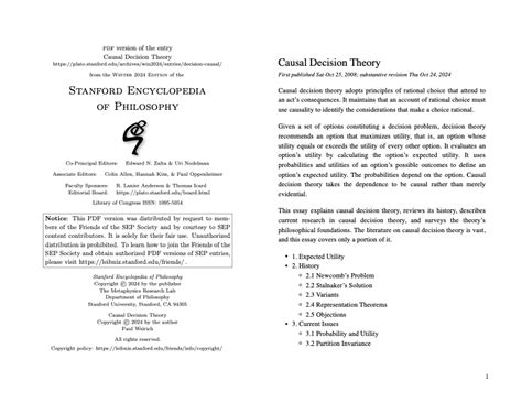Friends Of The Sep Society Preview Of Causal Decision Theory Pdf