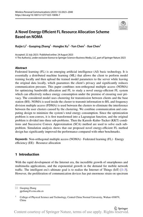 A Novel Energy Efficient Fl Resource Allocation Scheme Based On Noma Request Pdf