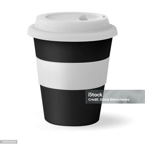 흰색 배경에 검은 색 뚜껑이 분리 된 뜨거운 커피를위한 종이 컵 테이크 아웃 빈 작은 차 컵 디자인 텍스트 또는 브랜드의 배너