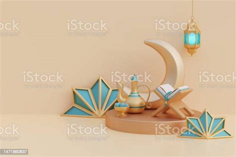 라마단 카림 또는 이드 알 아다 무바라크 황금 초승달 랜턴 커피 포트 말린 날짜 거룩한 꾸란 무슬림 이슬람 축제 3d 렌더링 0명에 대한 스톡 사진 및 기타 이미지 Istock