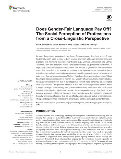 PDF Does Gender Fair Language Pay Off The Social Perception Of Professions From A Cross