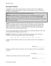 Descriptive Statistics Pdf MATH Notes Descriptive Statistics An Average Is A Single Value