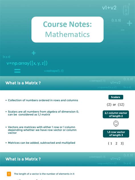 Math Course Notes Pdf Matrix Mathematics Euclidean Vector
