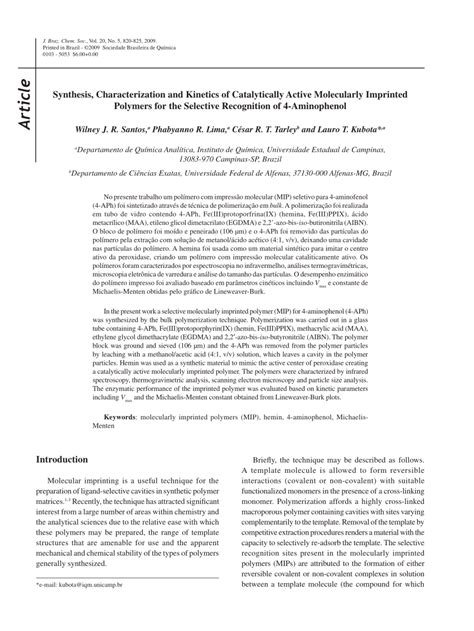 Pdf Synthesis Characterization And Kinetics Of Catalytically Active Molecularly Imprinted