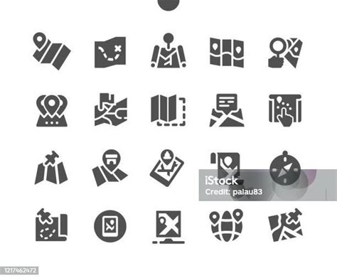 지도 잘 만들어진 픽셀 완벽 벡터 솔리드 아이콘 30 웹 그래픽 및 애플 리 케이 션에 대 한 2 X 그리드 간단한 최소한의