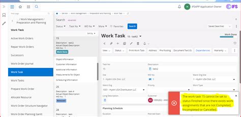 Error While Trying To Change The Status Of Work Task To Finish IFS Community