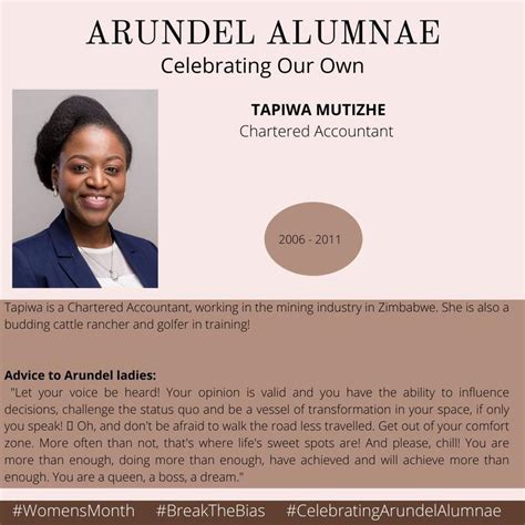 Womensmonth2022 Breakthebias Celebratingarundelalumnae Tapiwa
