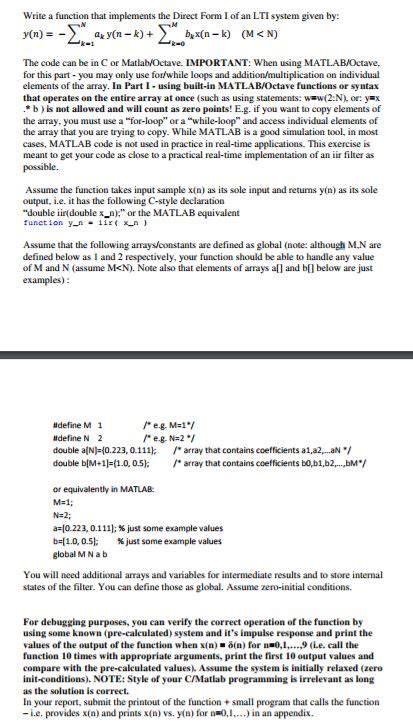 Solved Write A Function That Implements The Direct Form I Of