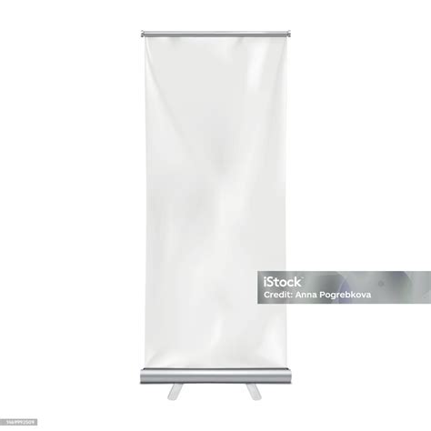 흰색 빈 롤업 배너 스탠드 벡터 모형 수직 롤러 전시회 광고는 현실적인 모형을 표시합니다 디자인용 템플릿 모형에 대한 스톡 벡터 아트 및 기타 이미지 Istock