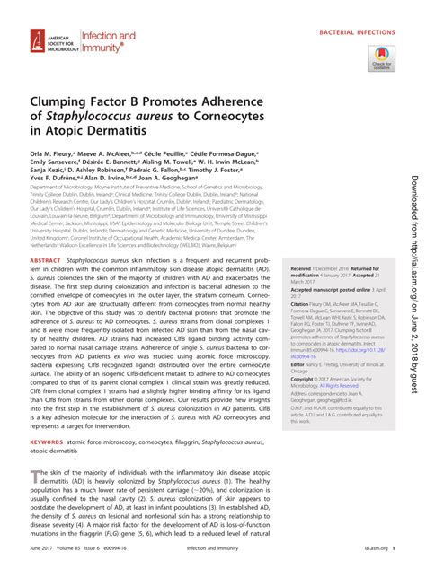 Pdf Clumping Factor B Promotes Adherence Of Staphylococcus Aureus To Corneocytes In Atopic