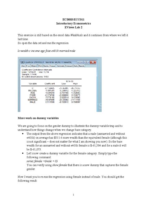 Lab2 Asdasfddjilwegqihoedvbj Ecb003 Ecc Introductory Econometrics Eviews Lab 2 This Exercise