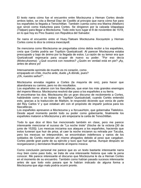Reporte De Lectura El Encuentro Del Gran Moctezuma Y El Conquistador