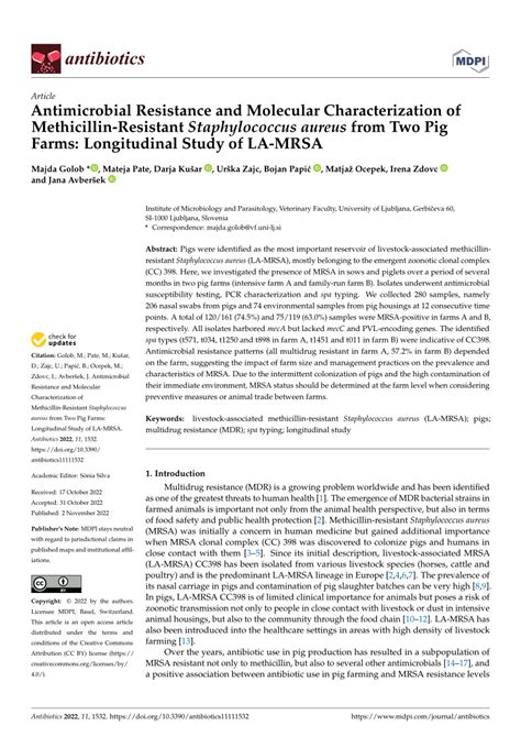 Pdf Antimicrobial Resistance And Molecular Characterization Of Methicillin Resistant