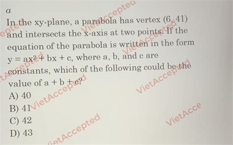 solved a in the xy plane a parabola has vertex 6 41 and intersects