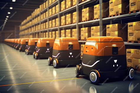 Premium Ai Image Future Of Retail Logistics Agv Robots In A 3d Concept Streamlining Cardboard