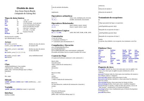chuleta de java pdf java lenguaje de programación ingeniería de