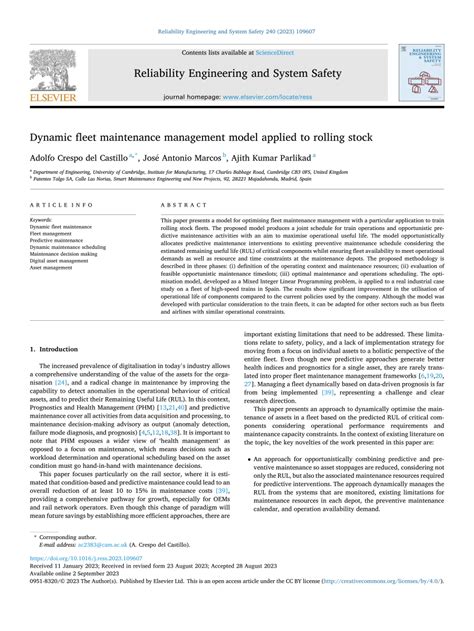 Pdf Dynamic Fleet Maintenance Management Model Applied To Rolling Stock