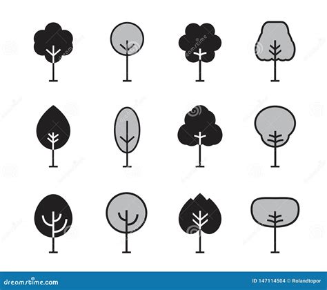 Set Of Outline Tree Icon Vector Illustration Stock Illustration