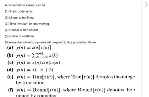 Solved A Discrete Time System Can Be Static Or Dynamic Chegg