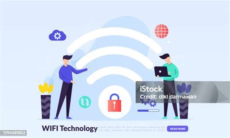 무선 기술 전자 장치 인터넷 접속 및 인터넷 평면 아이콘 웹 방문 페이지 배너 벡터 템플릿에 적합한 공용 Wifi 핫스팟에 연결 글로벌 커뮤니케이션에 대한 스톡 벡터 아트