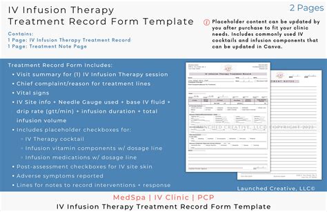 Iv Infusion Therapy Treatment Record Form Template Iv Therapy Record Form Mobile Iv Clinic