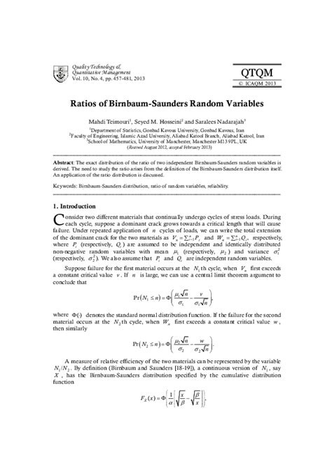 Pdf Ratios Of Birnbaum Saunders Random Variables Mahdi Teimouri