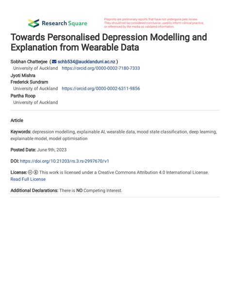 Pdf Towards Personalised Depression Modelling And Explanation From Wearable Data