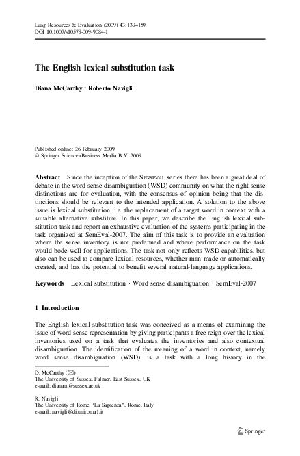 Pdf The English Lexical Substitution Task