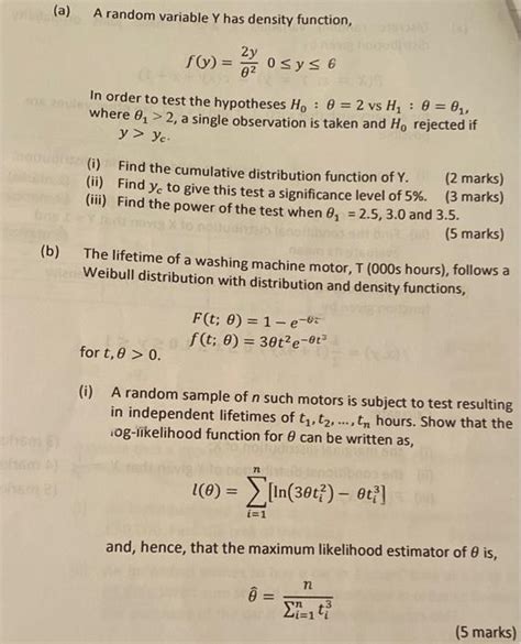 Solved A A Random Variable Y Has Density Function 2y Fy