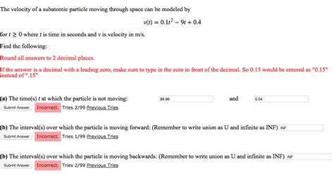 Solved The Velocity Of A Subatomic Particle Moving Through Chegg