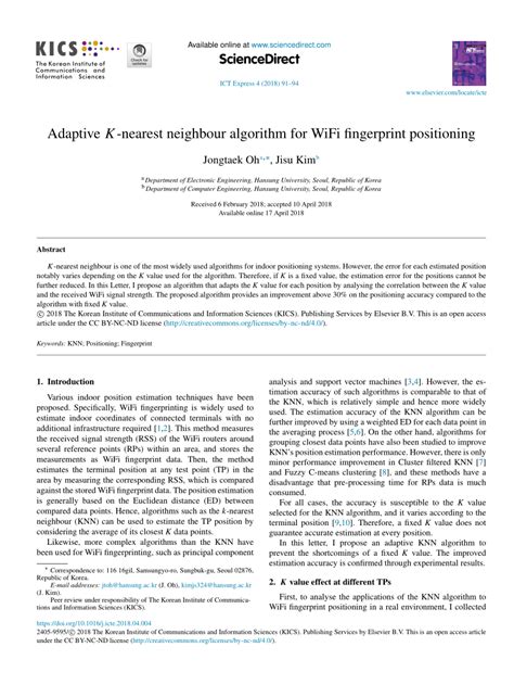 Pdf Adaptive K Nearest Neighbour Algorithm For Wifi Fingerprint Positioning