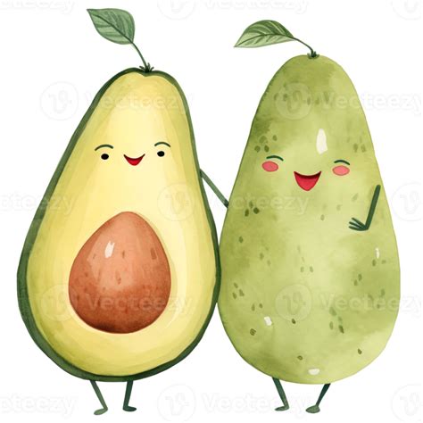 Ai Generated Cute Avocado Couple Watercolor Clipart For Romantic Designs 36431128 Png