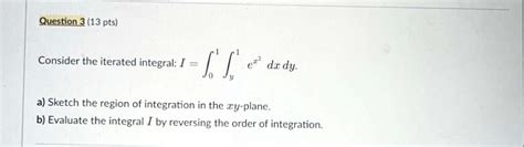 Solved Consider The Iterated Integral I∫01∫y1ex2dxdy A