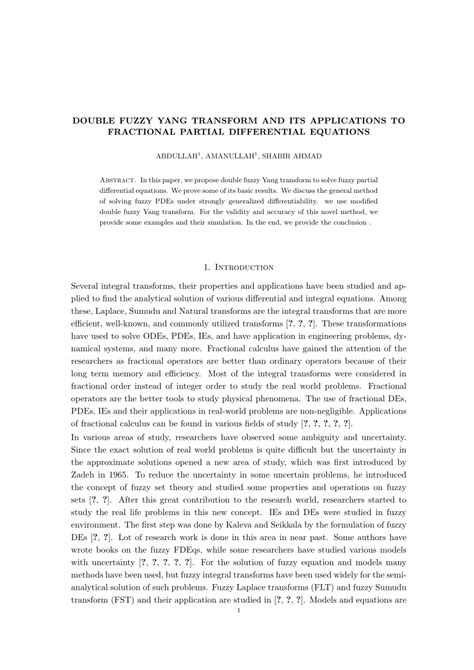 Pdf Double Fuzzy Yang Transform And Its Applications To Fractional