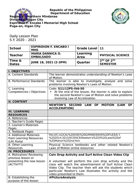Sample Of 7es Detailed Lesson Plan Printable Templates Free