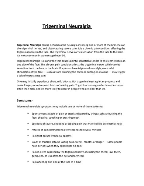Trigeminal Neuralgia 1 Trigeminal Neuralgia Trigeminal Neuralgia Can Be Defined As The