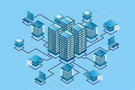 Concept Of Data Network Management Vector Isometric Map With Business Networking Servers