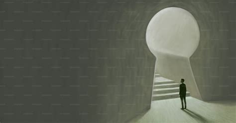 성공 희망 야망 및 꿈 개념 초현실적 인 작품 열쇠 구멍 게이트 비즈니스 배경 3d 그림에 계단이 있는 사업가 그림 사진 Unsplash의 작업 이미지