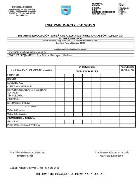 Informe Parcial De Notas Pdf Educación Primaria Maestros