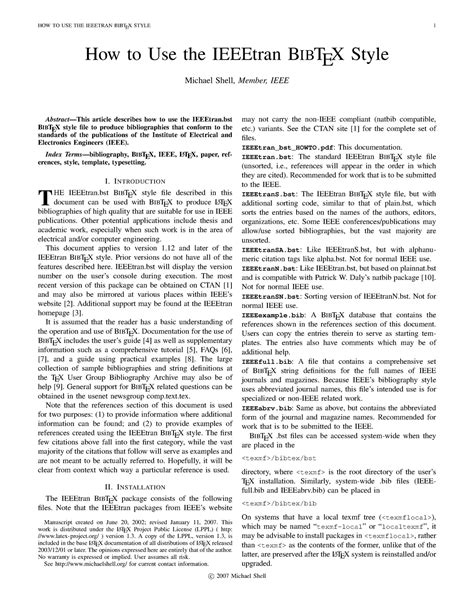 IEEEtran Bst Howto This Is A Useful Document How To Use The IEEEtran BIBTEX Style Michael