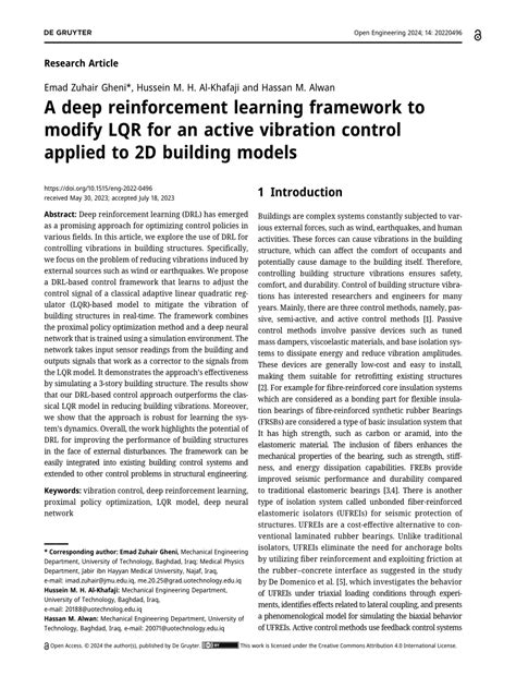 Pdf A Deep Reinforcement Learning Framework To Modify Lqr For An Active Vibration Control