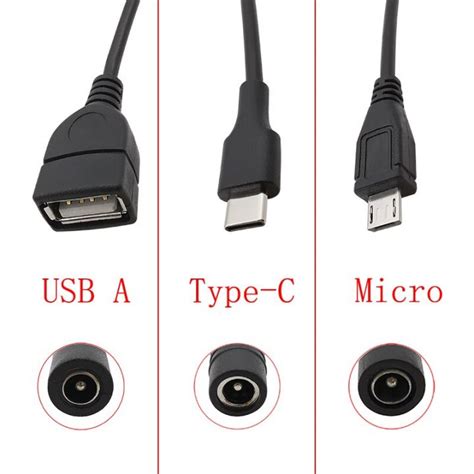 1pcs Usb Micro Male Type C Plug Usb Female Socket To 5 5mm X 2 1mm Female Jack Dc Power Wire