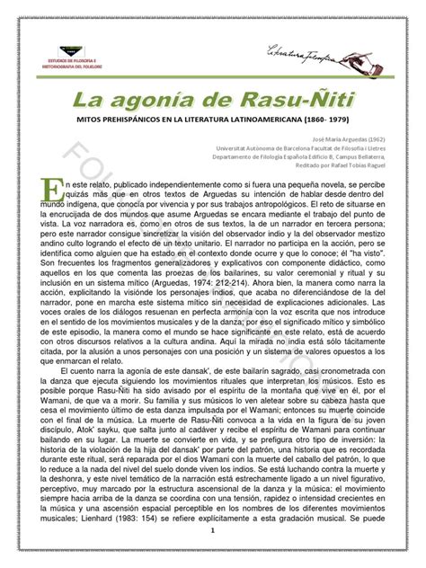 La Agonía De Rasu Ñiti Análisis Y Contexto Pdf Bailes Muerte