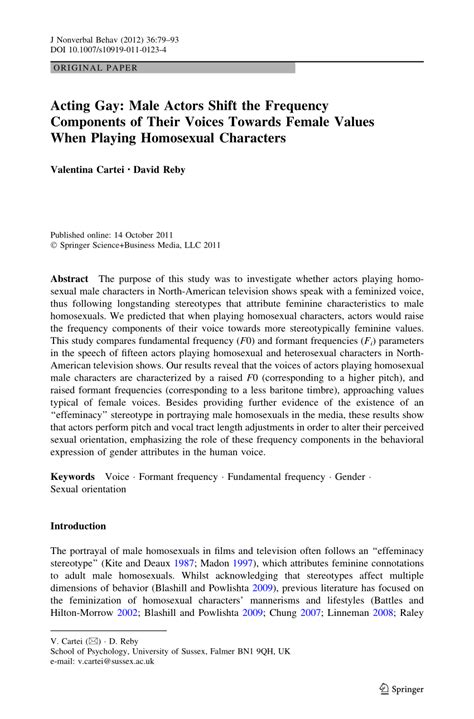 PDF Acting Gay Male Actors Shift The Frequency Components Of Their Voices Towards Female