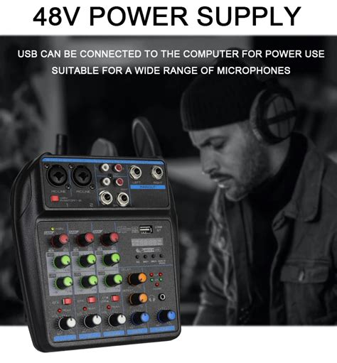 4 канальный микшер Dj микшерная консоль с Bluetooth 48 В монитор фантомного питания система